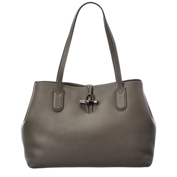 Longchamp | Bags | Longchamp Roseau Essential Medium Leather Tote Grey ...